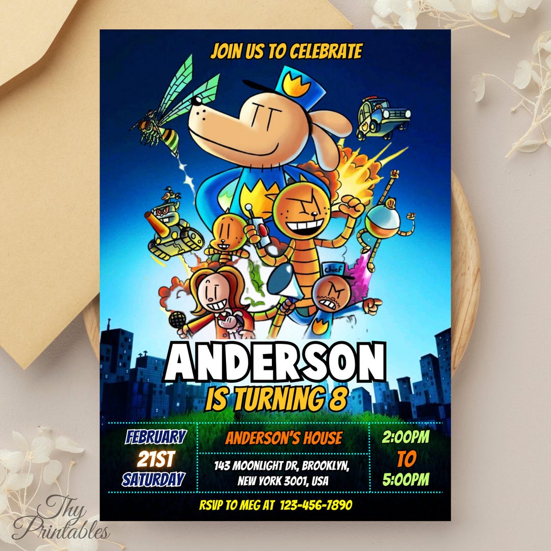 Editable Dog Man Birthday Invitation, Dog Man Invitation, Editable Kids ...