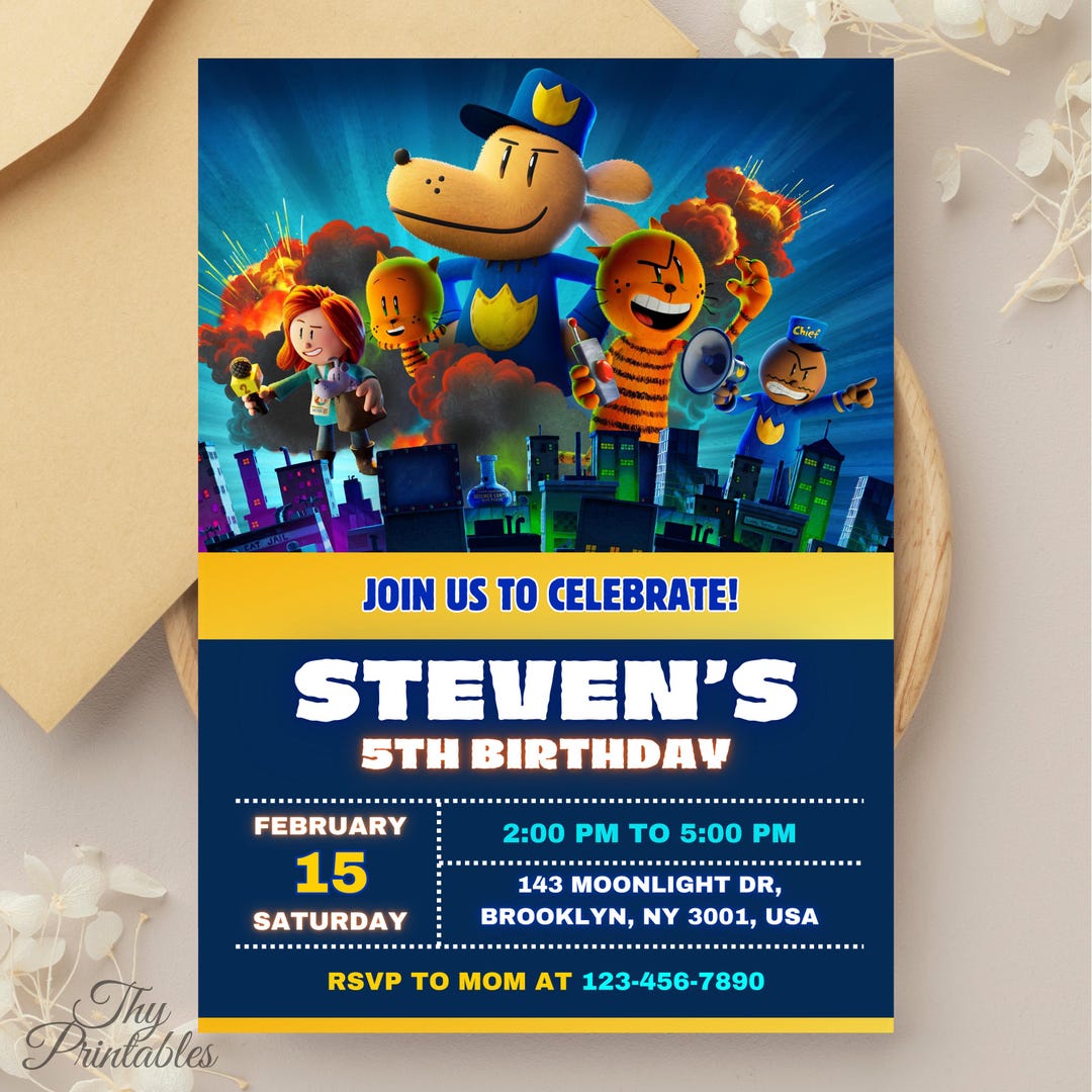 Editable Dog Man Birthday Invitation, Dog Man Invitation, Editable Kids ...