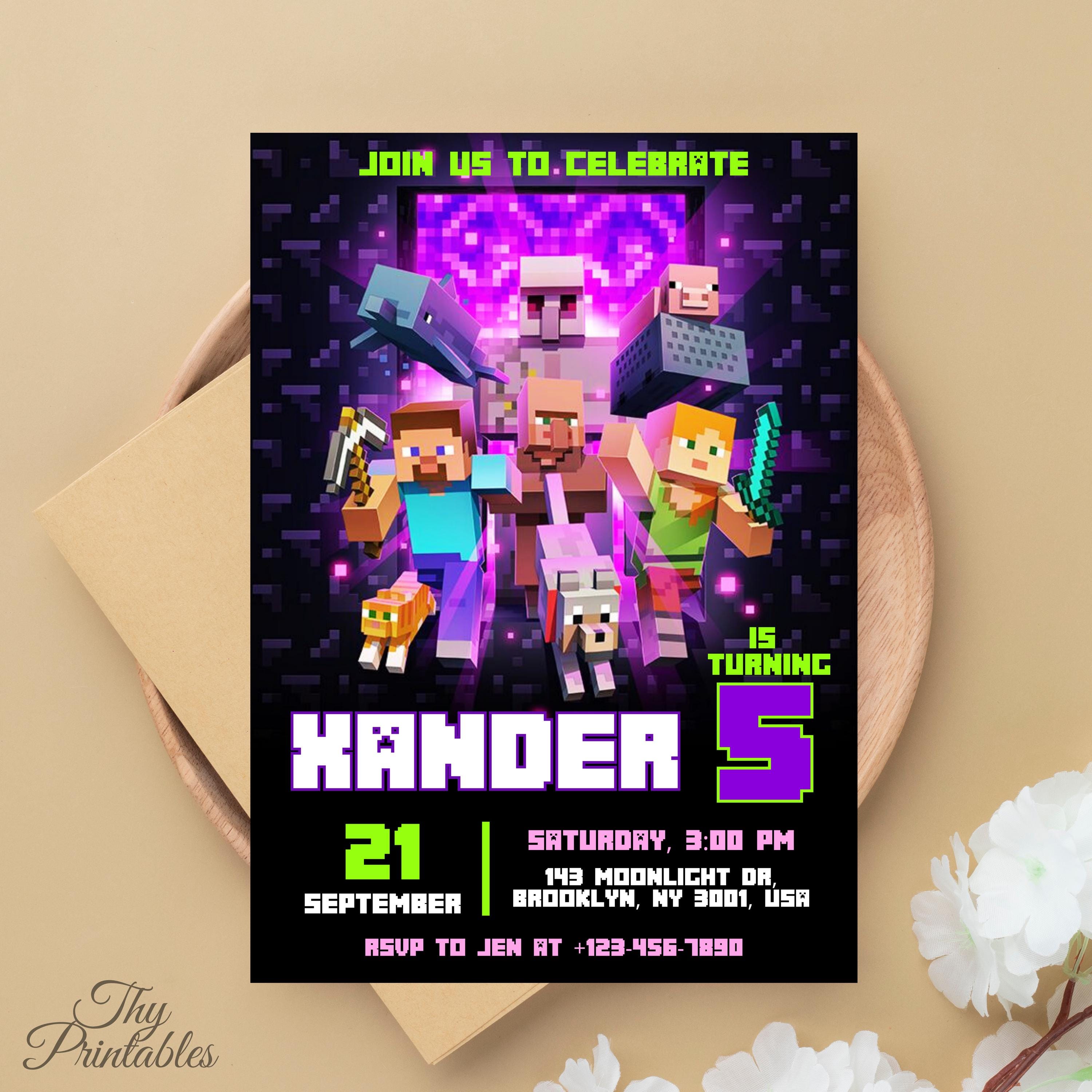 Minecraft Bday Invitations Printable Minecraft Personalized Birthday