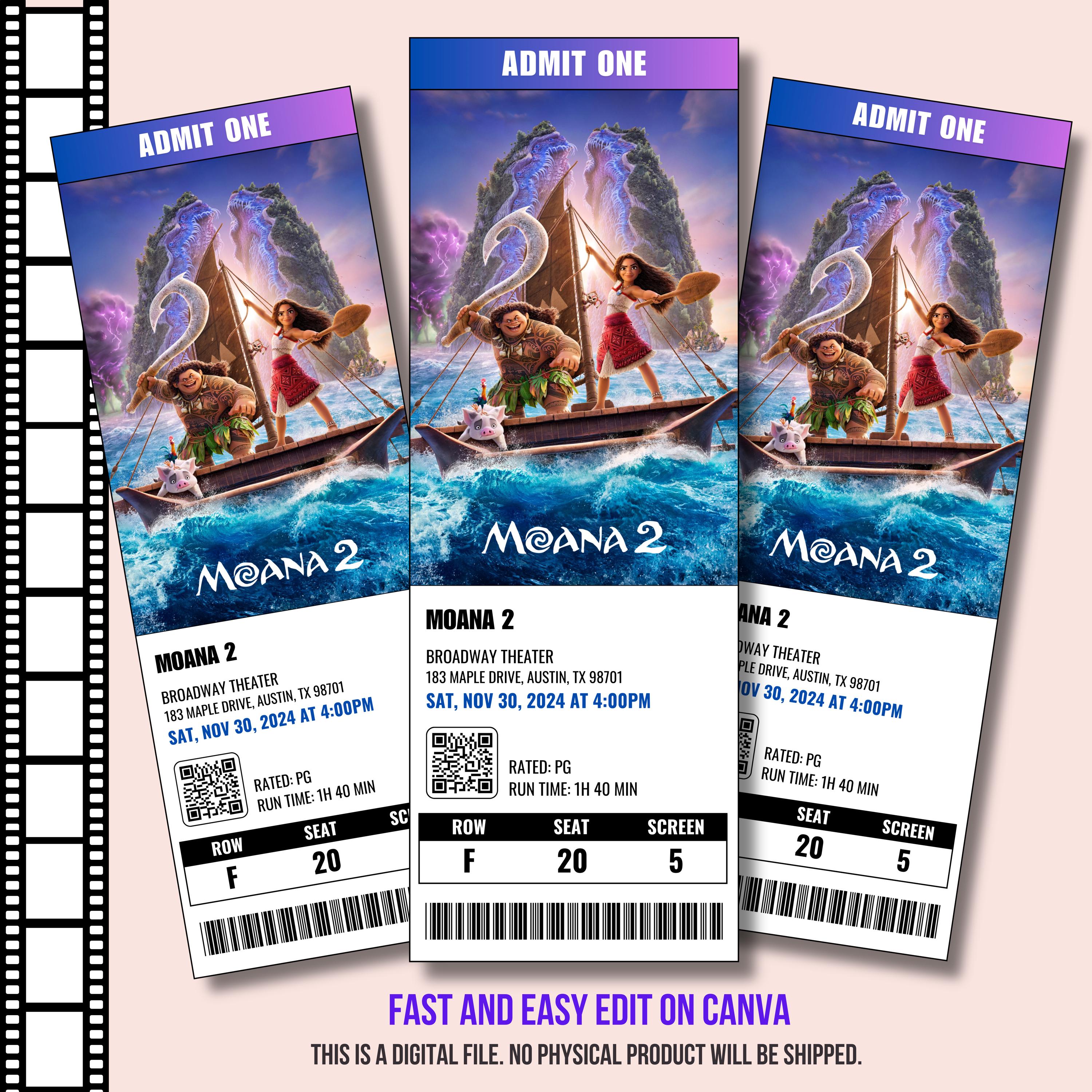 Editable Moana 2 Movie Ticket, Moana 2 Ticket, Moana 2 Ticket ...