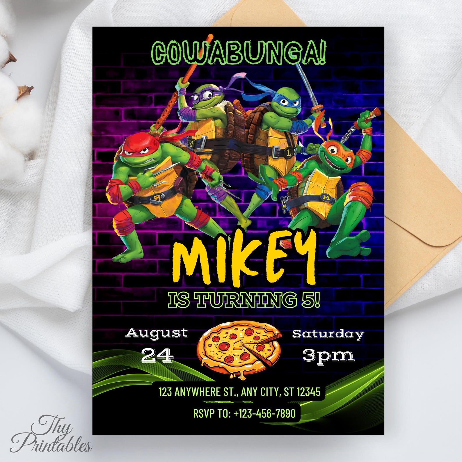 Editable Ninja Turtle Invitation, Turtles Invitation, Editable Birthday ...