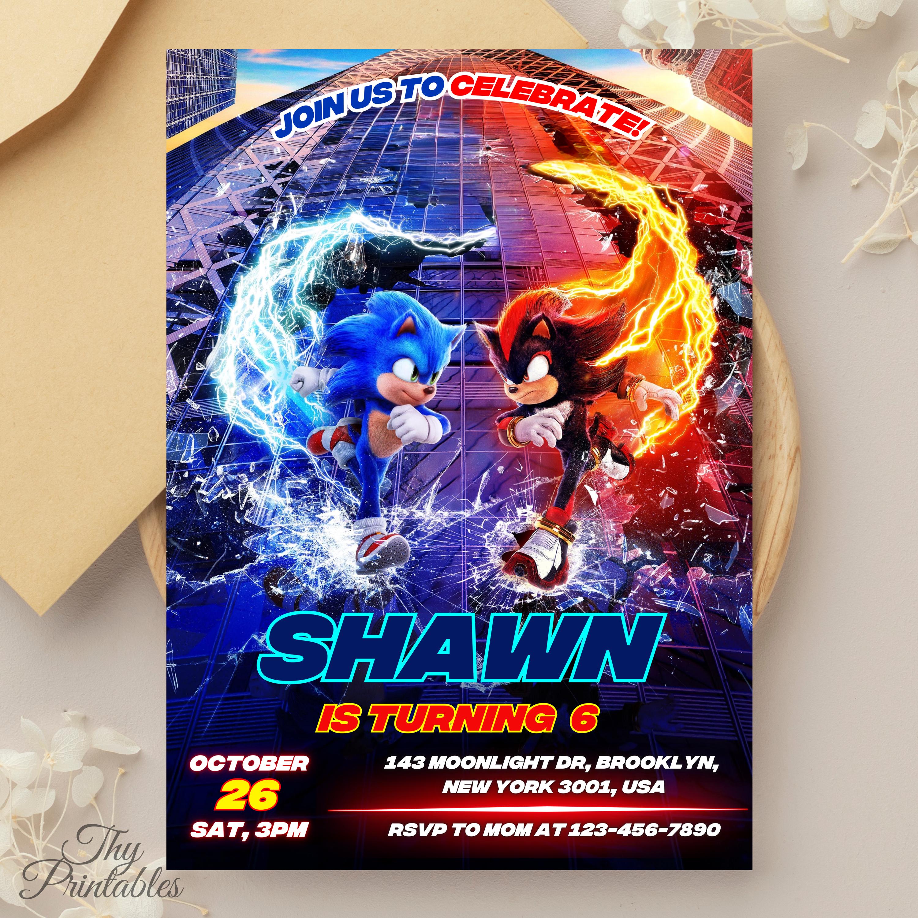 Invitación editable de Sonic 3, plantilla de cumpleaños de Sonic 3 ...