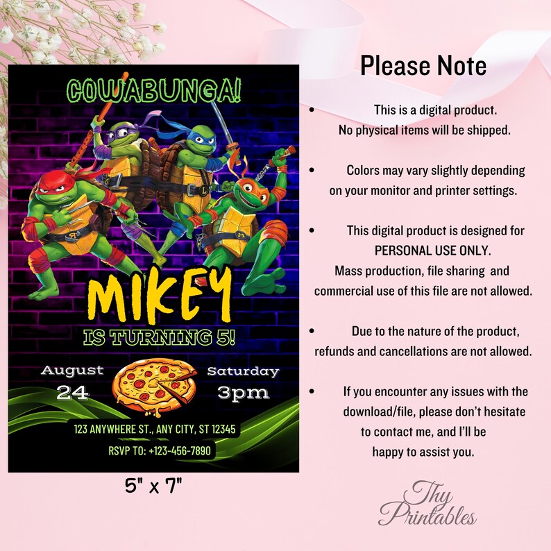 Editable Ninja Turtle Invitation, Turtles Invitation, Editable Birthday ...