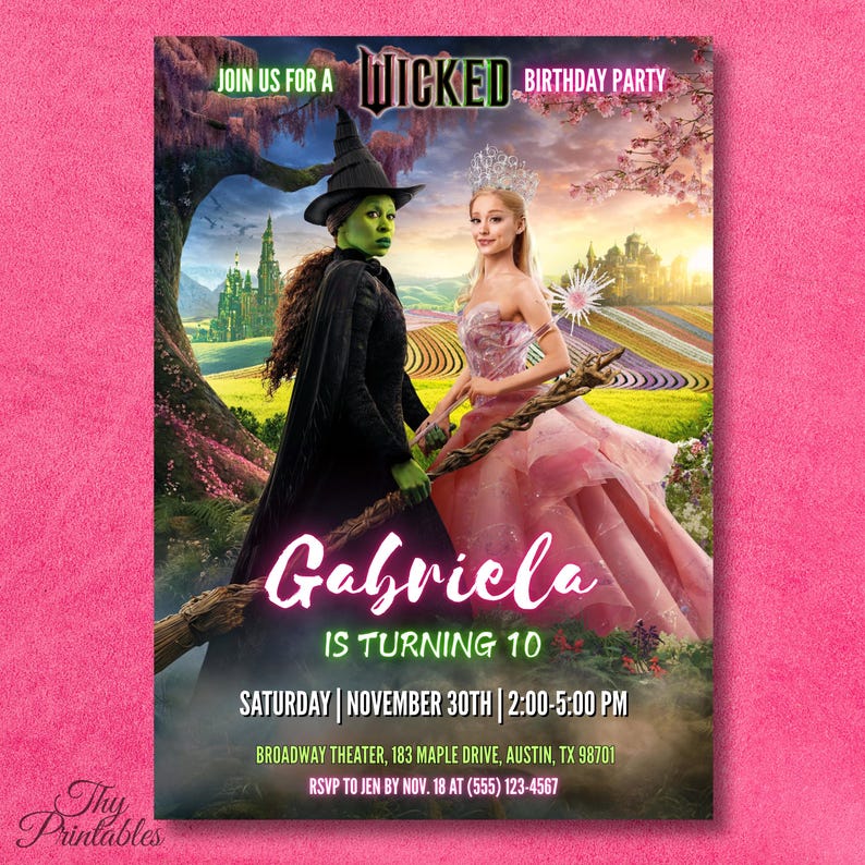 Editable Wicked Birthday Party Invitation, Editable Wicked Movie ...