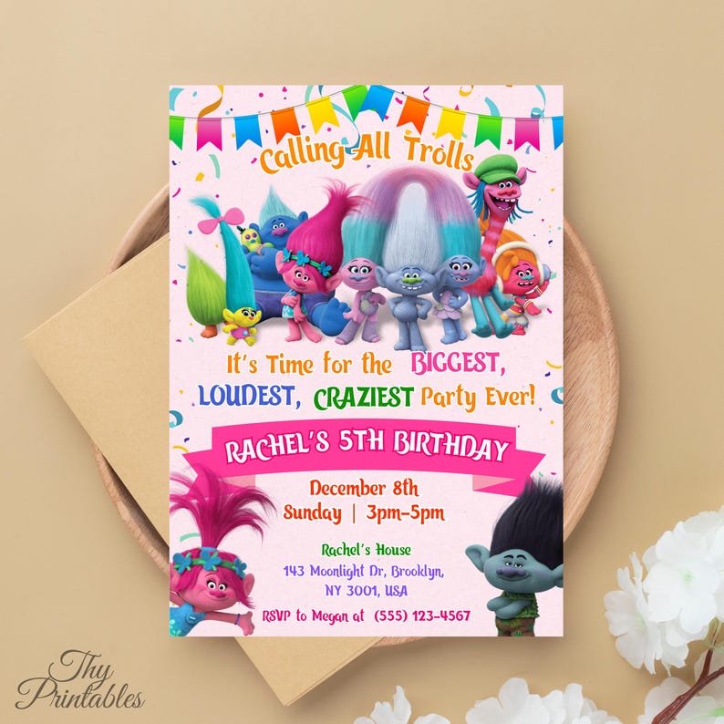 Editable Trolls Invitation,editable Trolls Birthday Template, Printable ...