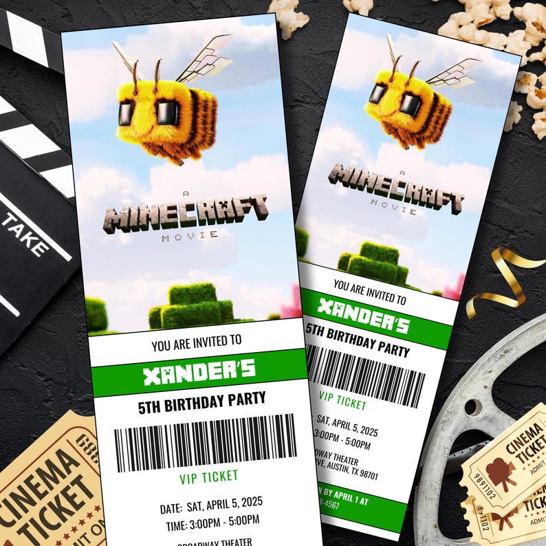 Minecraft Movie Ticket Birthday Invitation, Editable Minecraft Movie ...