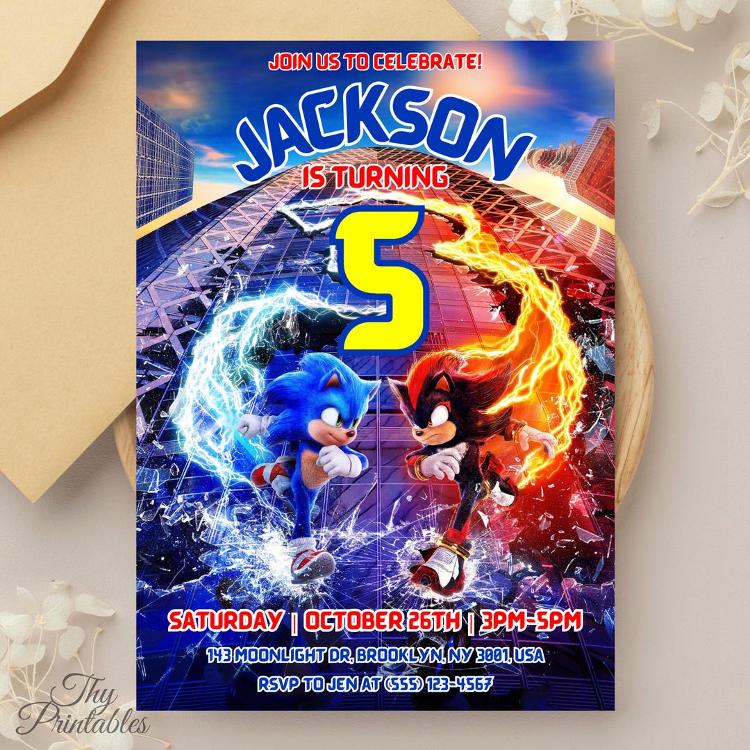 Invitación editable de Sonic 3, plantilla de cumpleaños de Sonic 3 ...