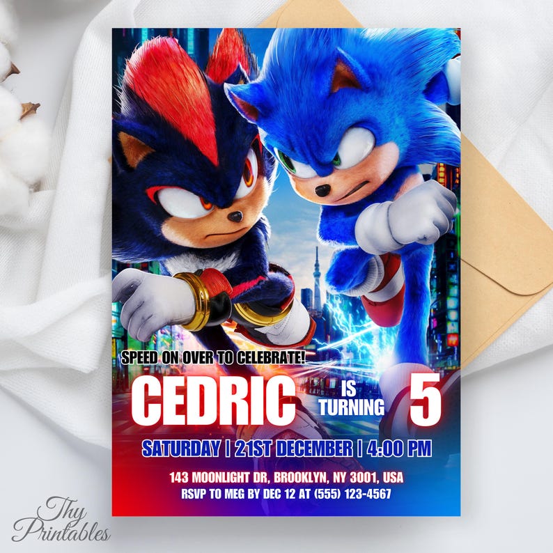 Invitación editable de Sonic 3, plantilla de cumpleaños de Sonic 3 ...