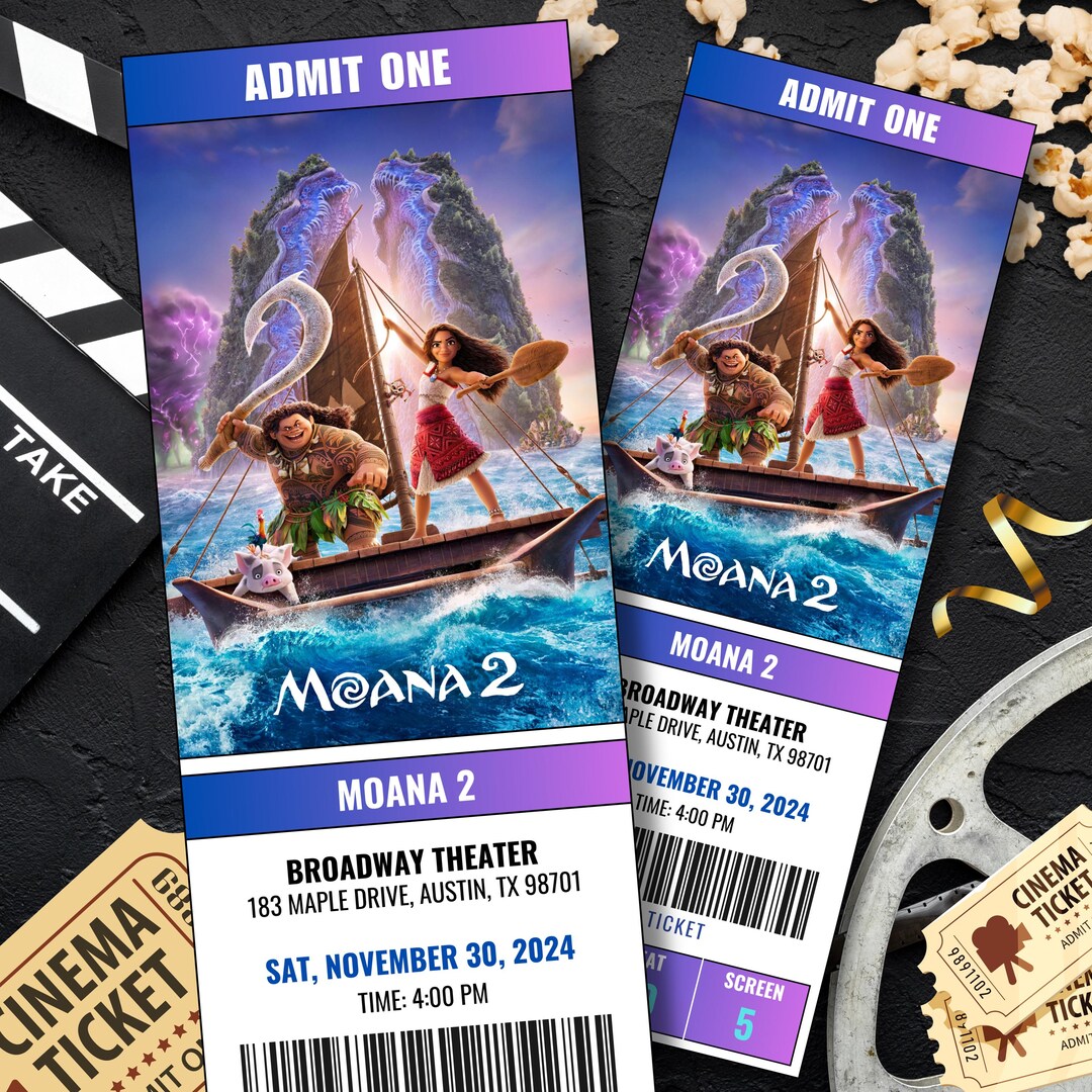 Ingresso editável para o filme Moana 2, ingresso Moana 2, ingresso colecionável para Moana 2 ...