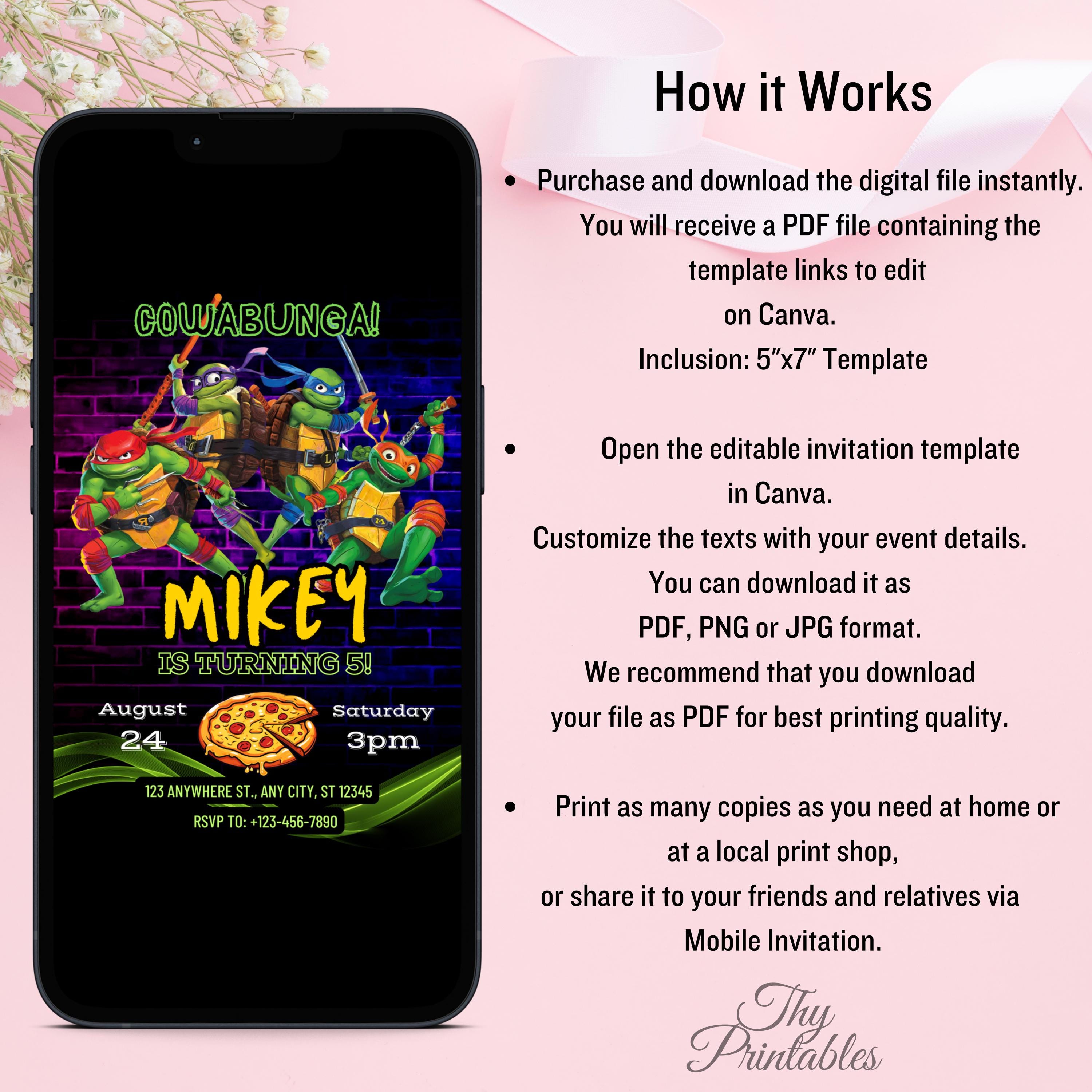 Editable Ninja Turtle Invitation, Turtles Invitation, Editable Birthday ...