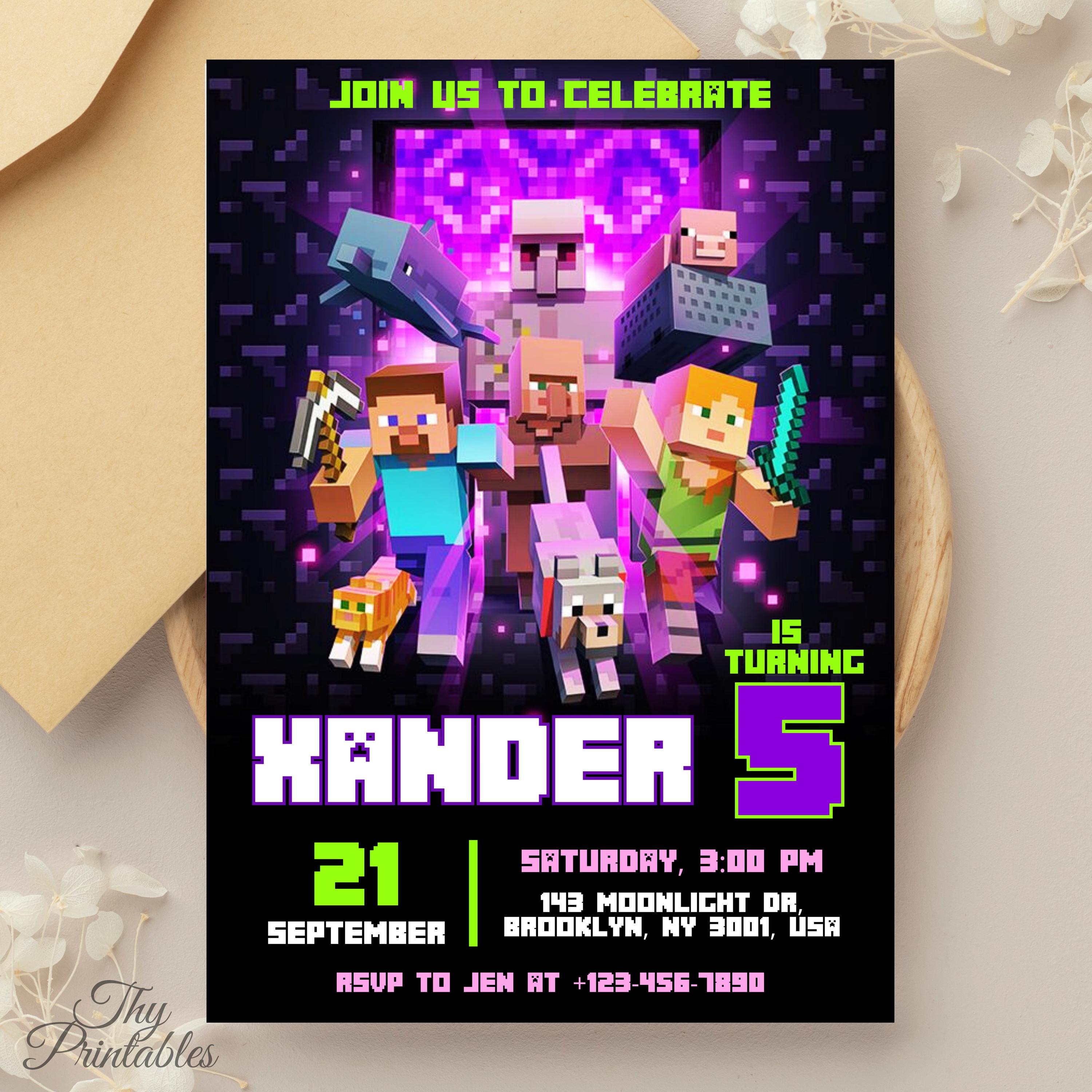 Digital Template Minecraft Party Invitation 7+ Minecraft Birthday