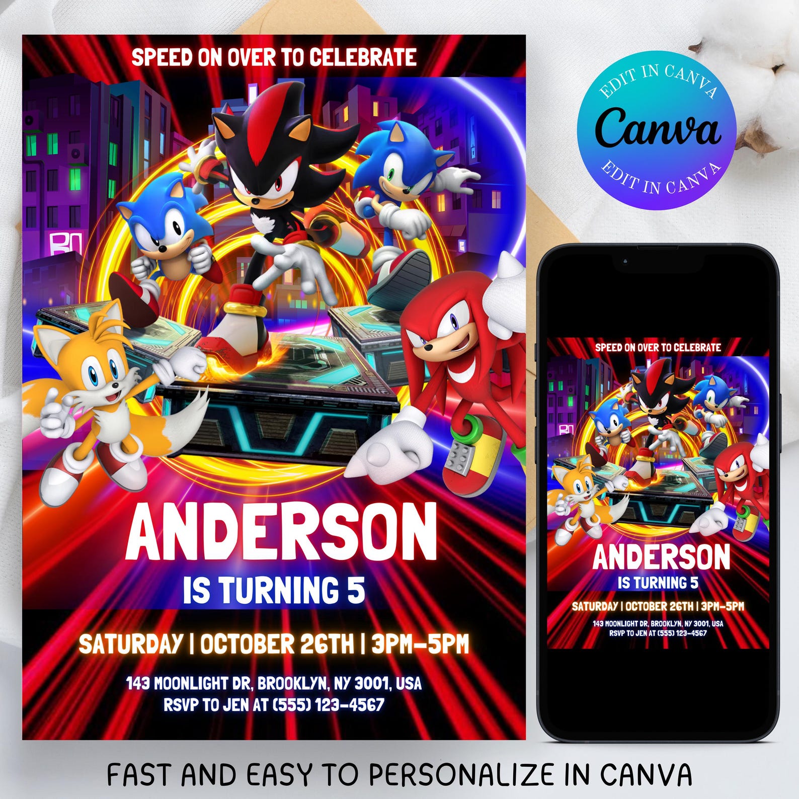 Editable Sonic Invitation, Sonic the Hedgehog, Sonic Birthday Template ...