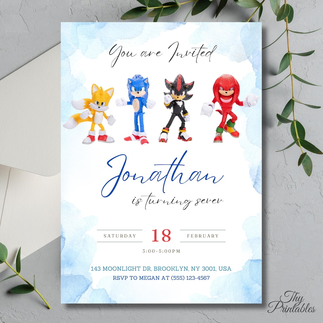 Invitación editable de Sonic 3, plantilla de cumpleaños de Sonic 3 ...
