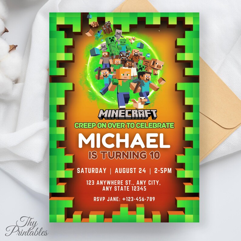 Editable Minecraft Birthday Invitation, Minecrafter Birthday Invitation ...