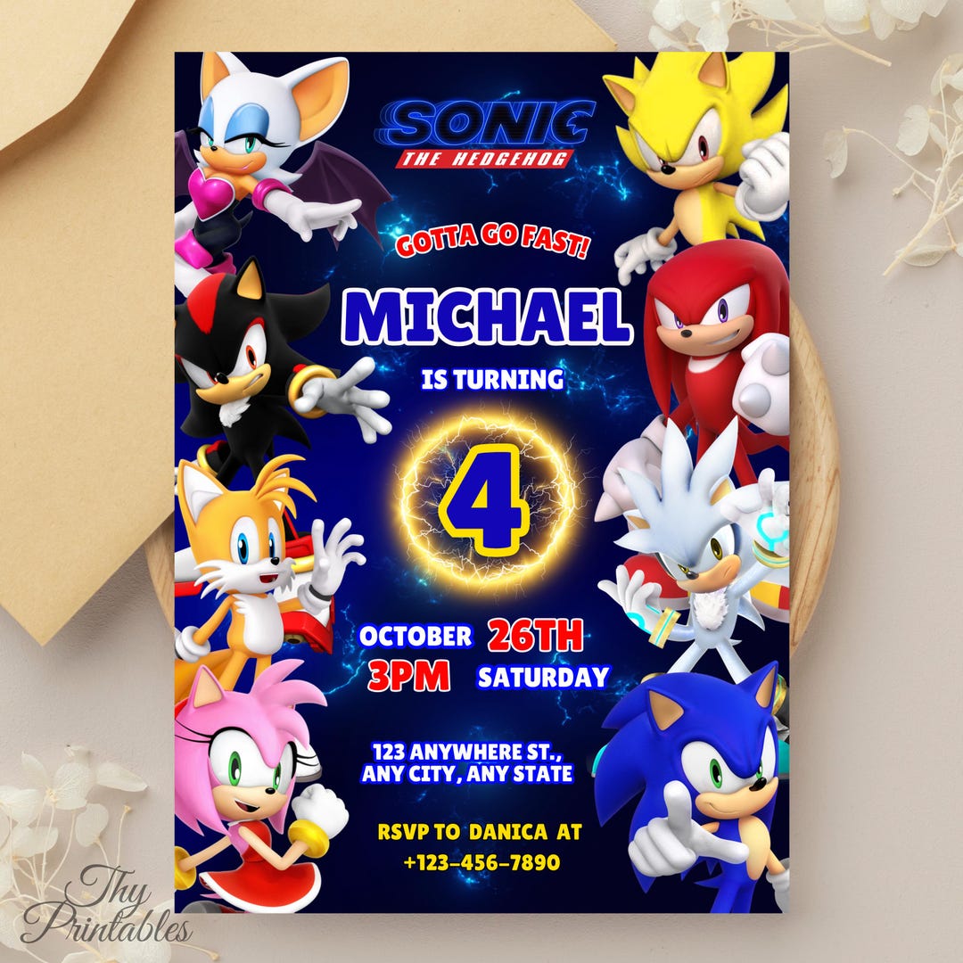 Invitación editable de Sonic, Sonic the Hedgehog, plantilla de ...