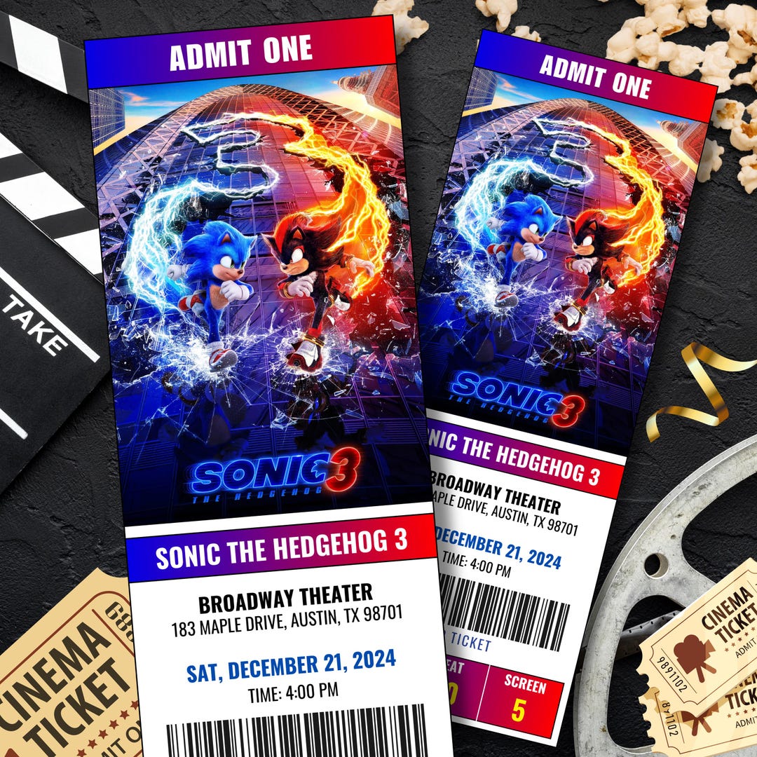 Buy Editable Sonic 3 Movie Ticket, Sonic the Hedgehog 3 Movie Ticket ...