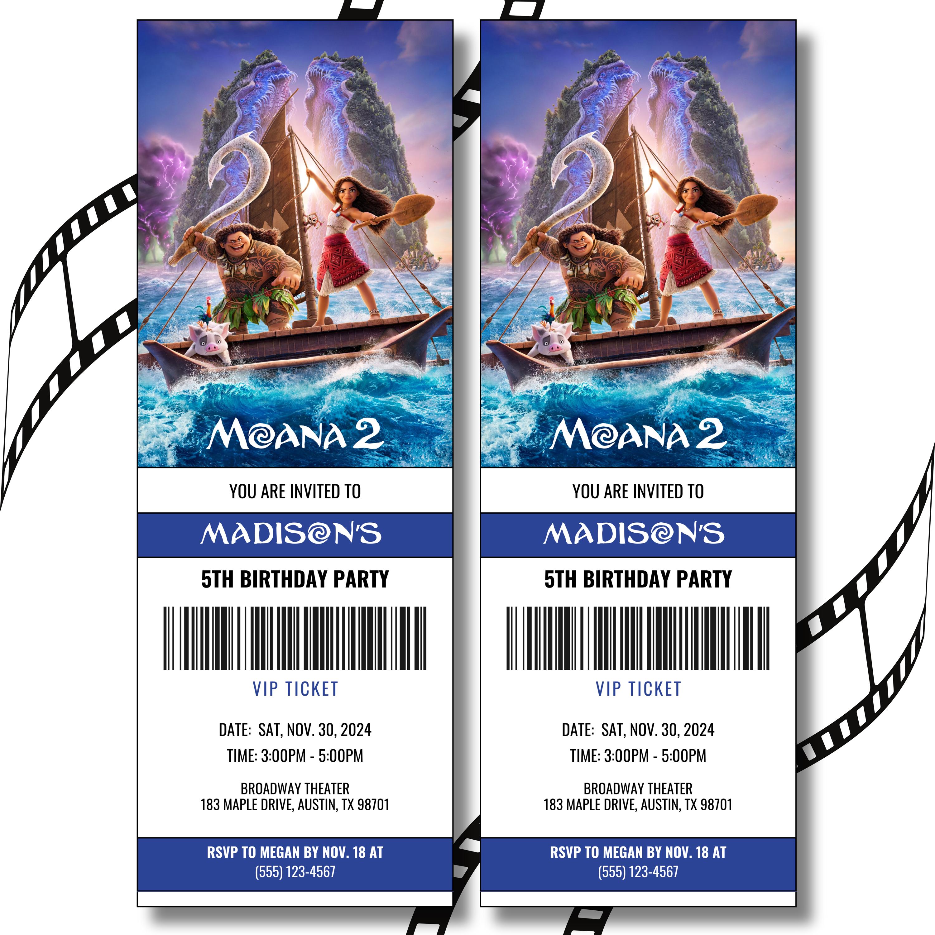 Moana Ticket Invitation Birthday Invitation Moana Girl Digital