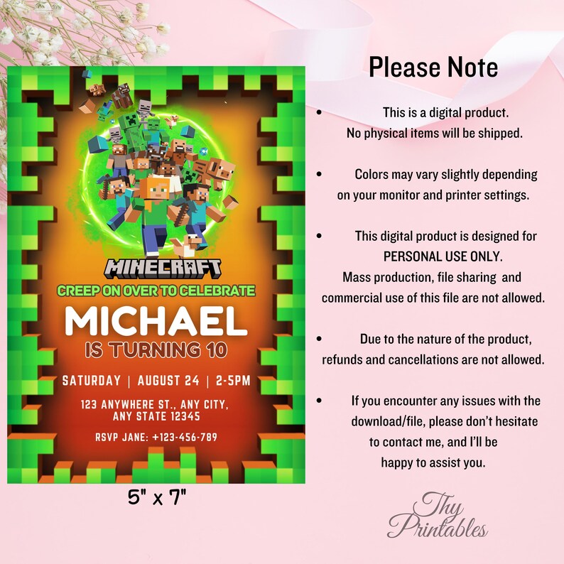 Editable Minecraft Birthday Invitation, Minecrafter Birthday Invitation ...