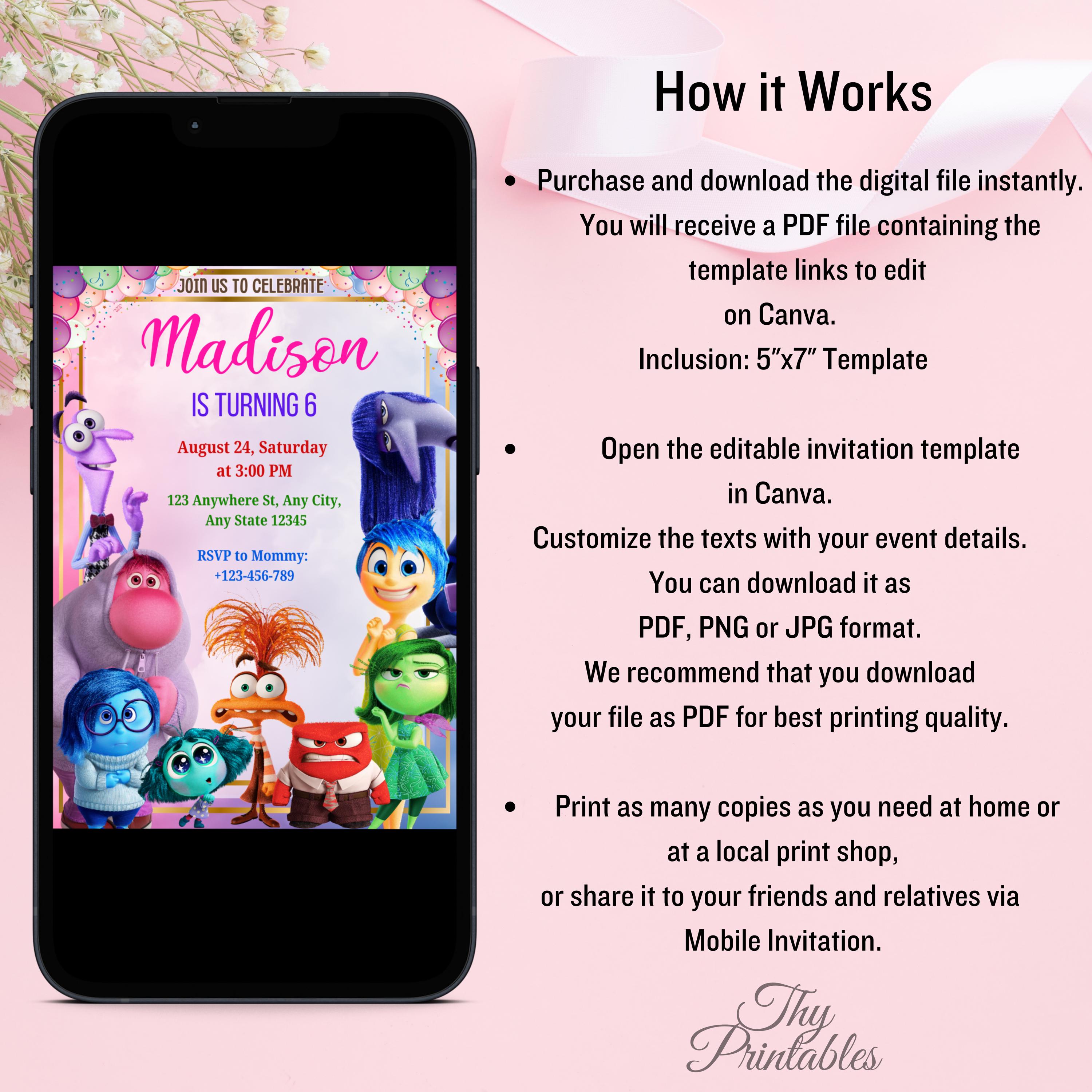 Editable Inside Out 2 Invitation, Inside Out 2 Invitation, Editable ...