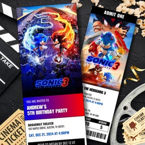 Sonic 3 Movie Ticket Birthday Invitation, Editable Sonic 3 Invitation ...