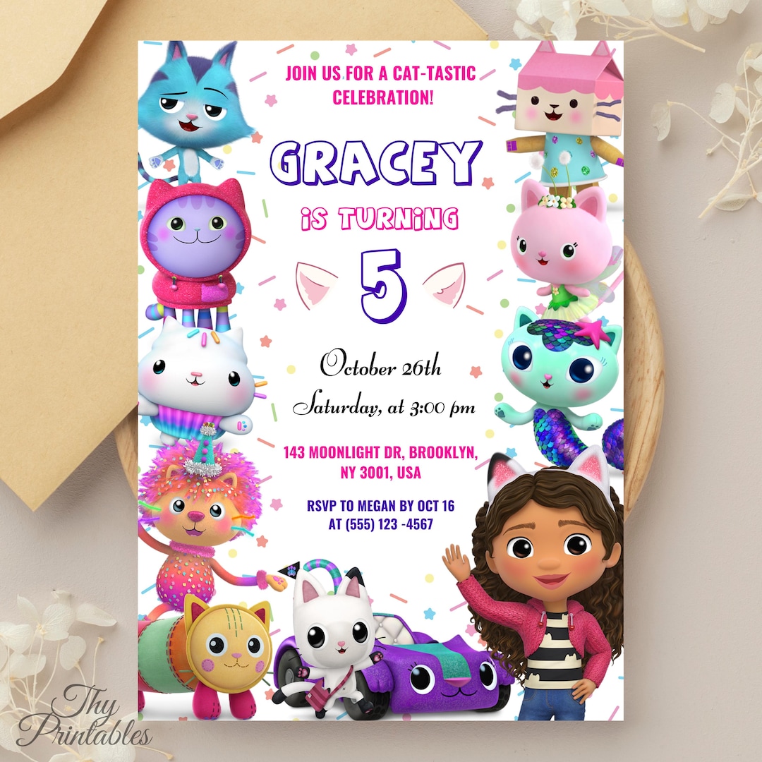 Editable Gabbys Dollhouse Birthday Invitation, Gabbys Dollhouse Party ...