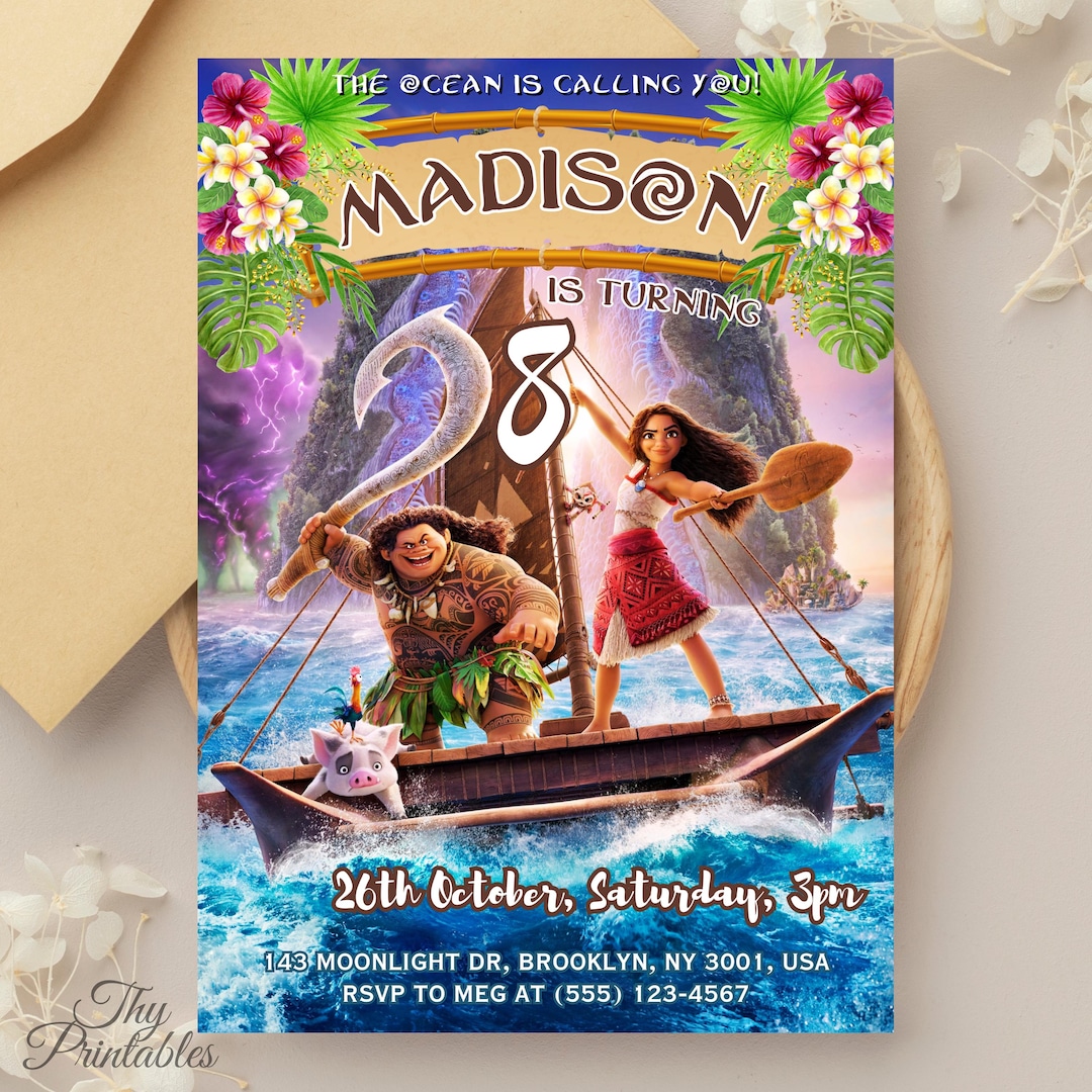 Invitación de cumpleaños editable de Moana 2, invitación de cumpleaños ...