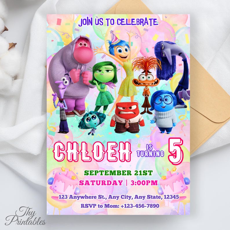Editable Inside Out 2 Invitation, Inside Out 2 Invitation, Editable ...