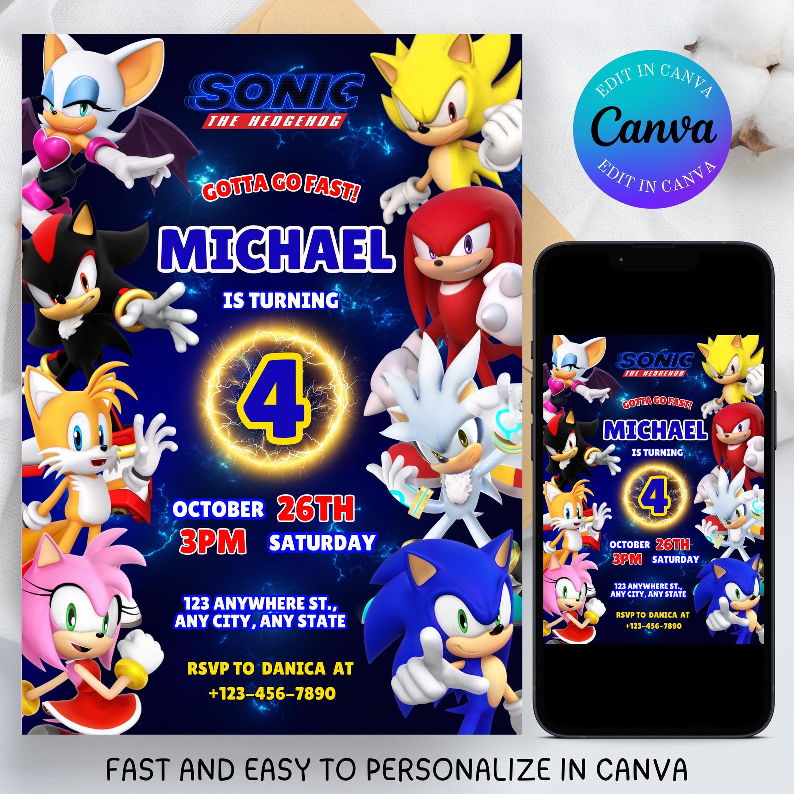 Invitación editable de Sonic, Sonic the Hedgehog, plantilla de ...