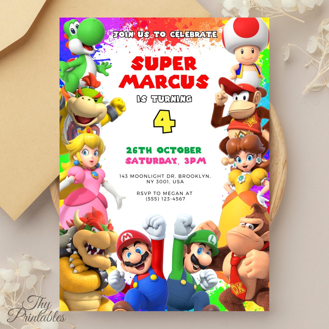 Editable Super Mario Birthday Invitation, Super Mario Invitation, Gamer ...