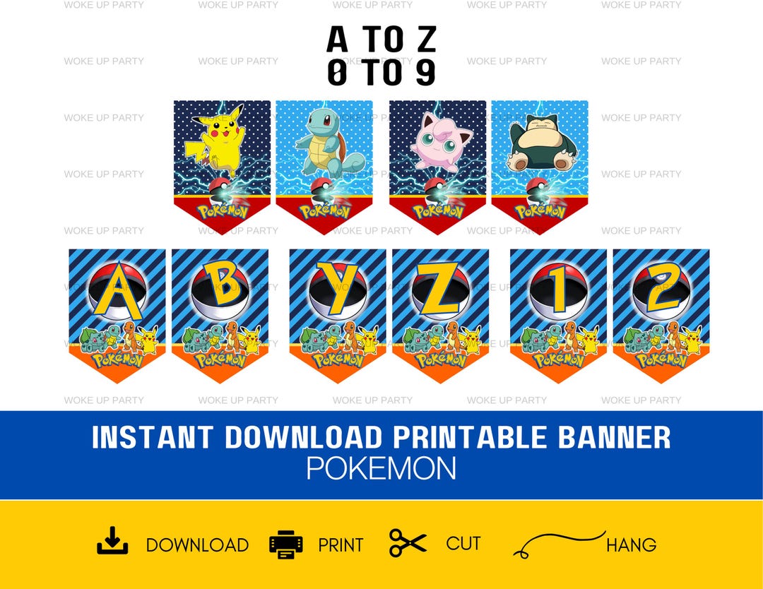 Printable Pokemon Happy Birthday Banner, Pokemon Flag, Pokemon Cake ...
