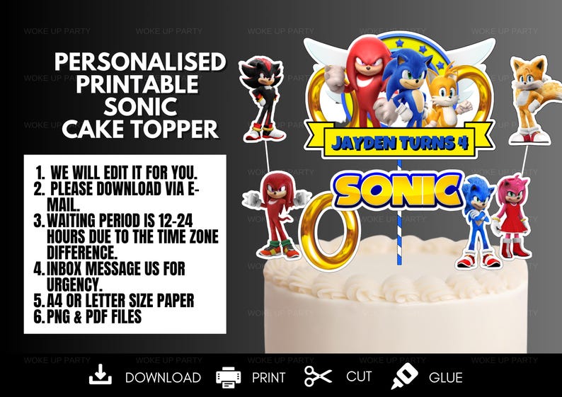 Personalised Printable Sonic Cake Topper, Sonic Centerpiece, Sonic ...