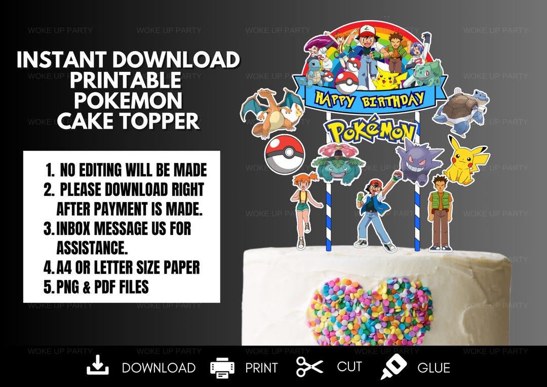 Printable Pokemon Cake Topper, Pokemon Centerpiece, Pokemon Cupcakes ...