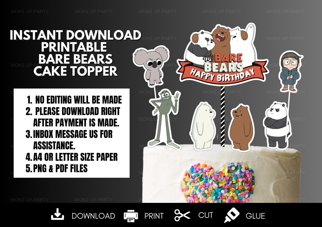 Printable the Bare Bears Cake Topper, the Bare Bears Centerpiece, the ...