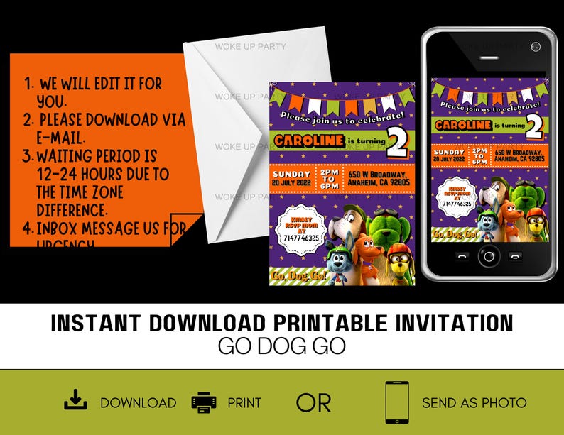 Personalised Printable Go Dog Go Invitation, Go Dog Go Party Supply, Go ...