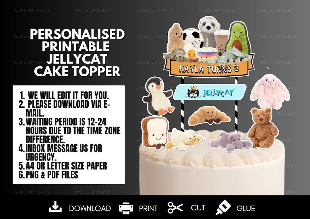 Personalised Printable Jellycat Cake Topper, Jellycat Centerpiece ...