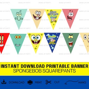 Printable Spongebob House Happy Birthday Banner, Spongebob Flag ...