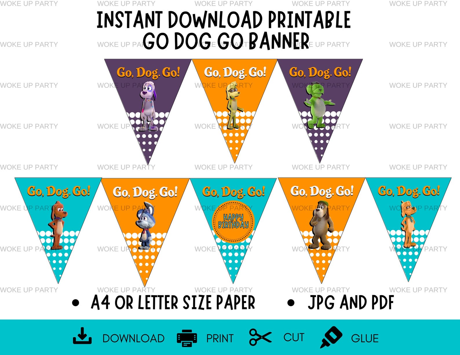 Printable Go Dog Go Happy Birthday Banner, Go Dog Go Flag, Go Dog Go ...