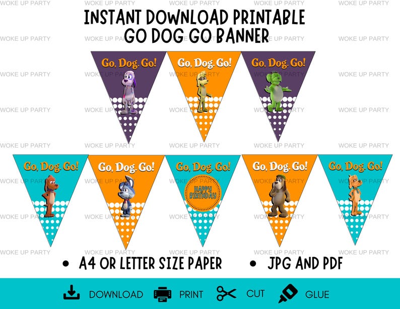 Printable Go Dog Go Happy Birthday Banner, Go Dog Go Flag, Go Dog Go ...
