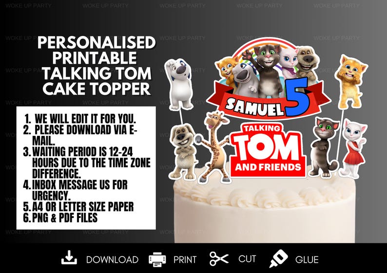 Personalised Printable Talking Tom Cake Topper, Talking Tom Centerpiece ...