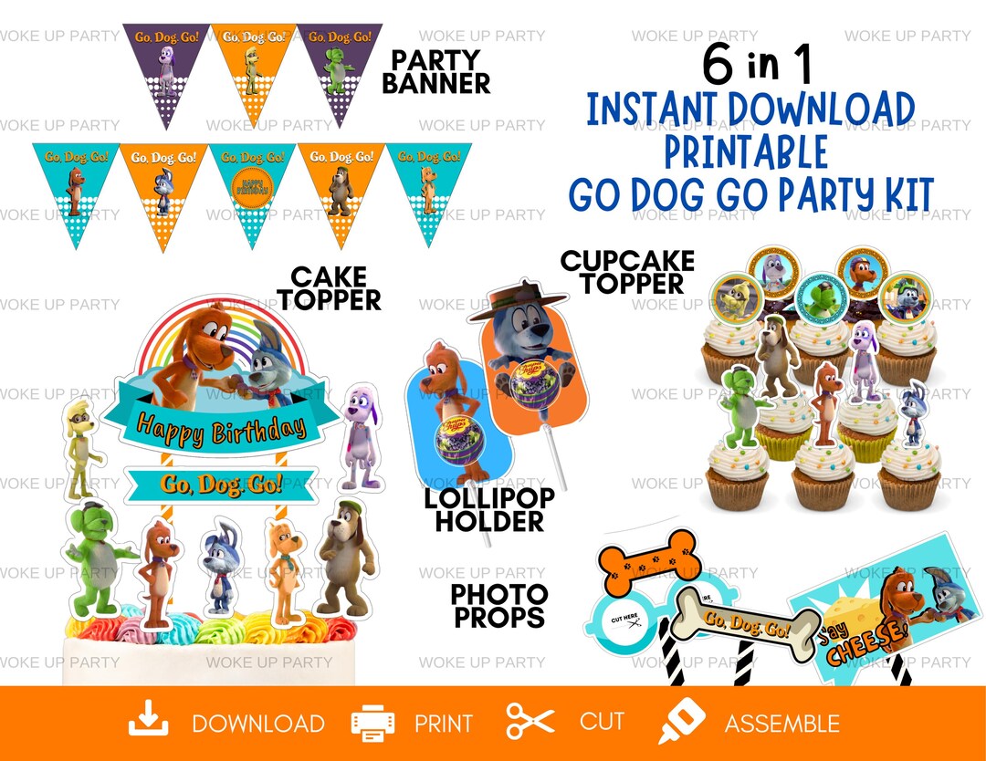 Printable Go Dog Go Party Set, Go Dog Go Cake Topper, Go Dog Go Banner ...