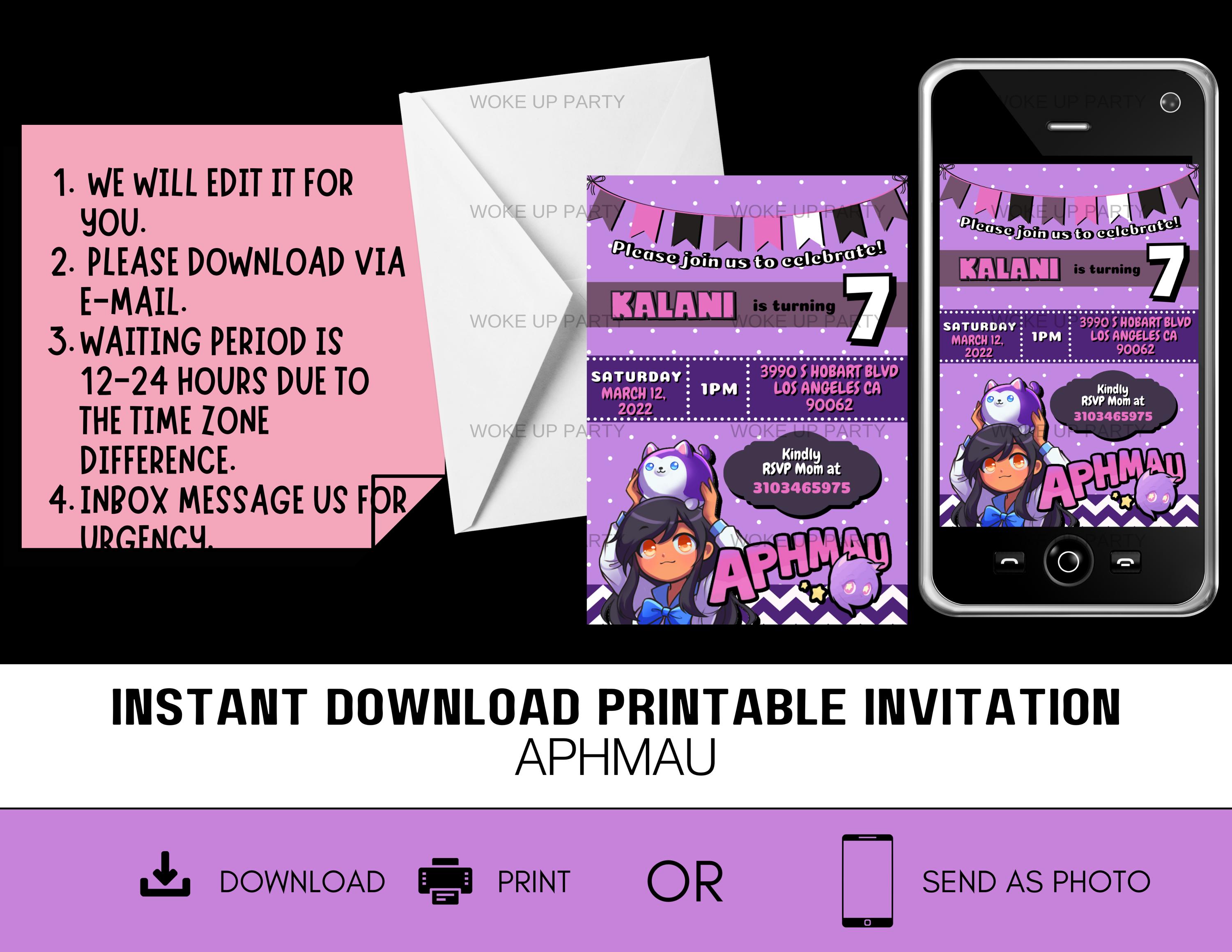 Personalised Printable Aphmau Invitation, Aphmau Party Supply, Aphmau ...