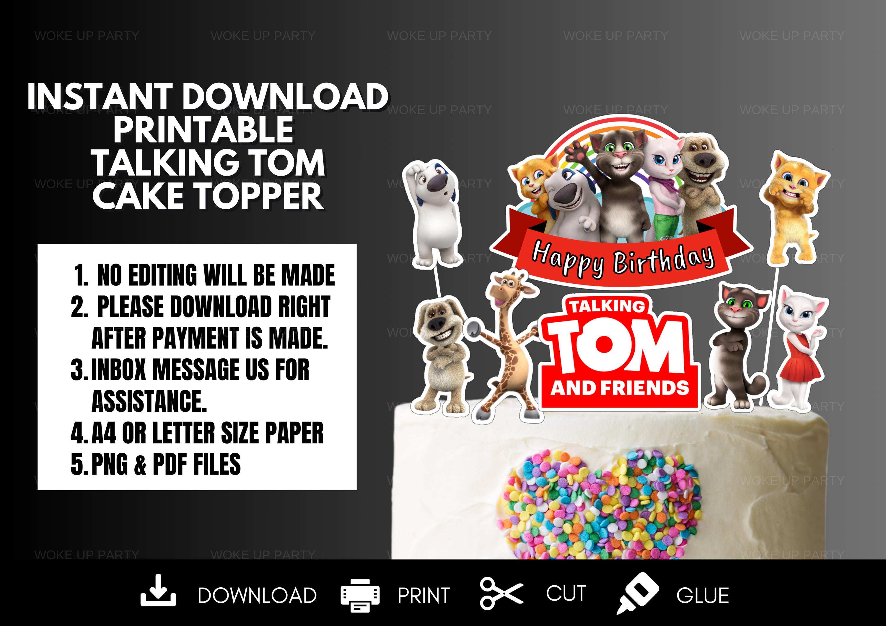 Printable Talking Tom Cake Topper, Talking Tom Centerpiece, Talking Tom ...