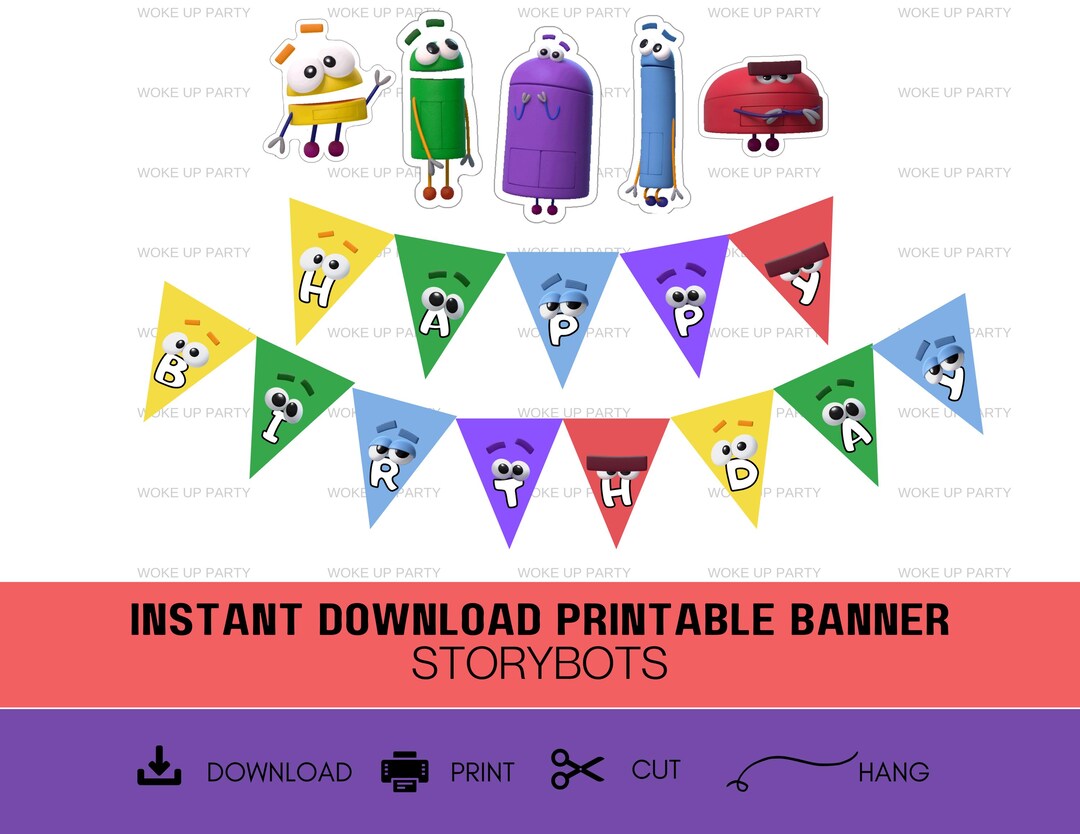 Printable Storybots Happy Birthday Banner, Storybots Flag, Storybots ...