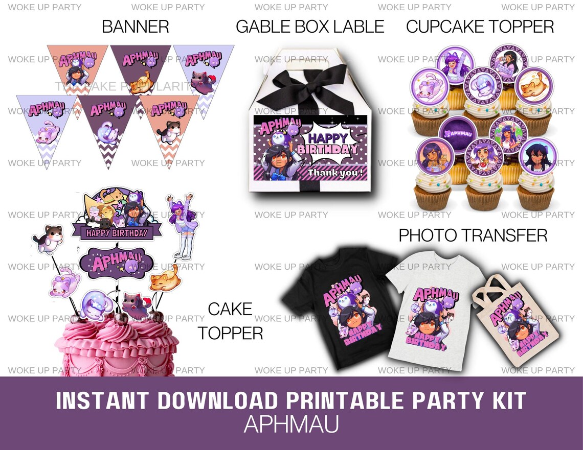 Printable Aphmau Party Set, Aphmau Cake Topper, Aphmau Banner, Aphmau ...