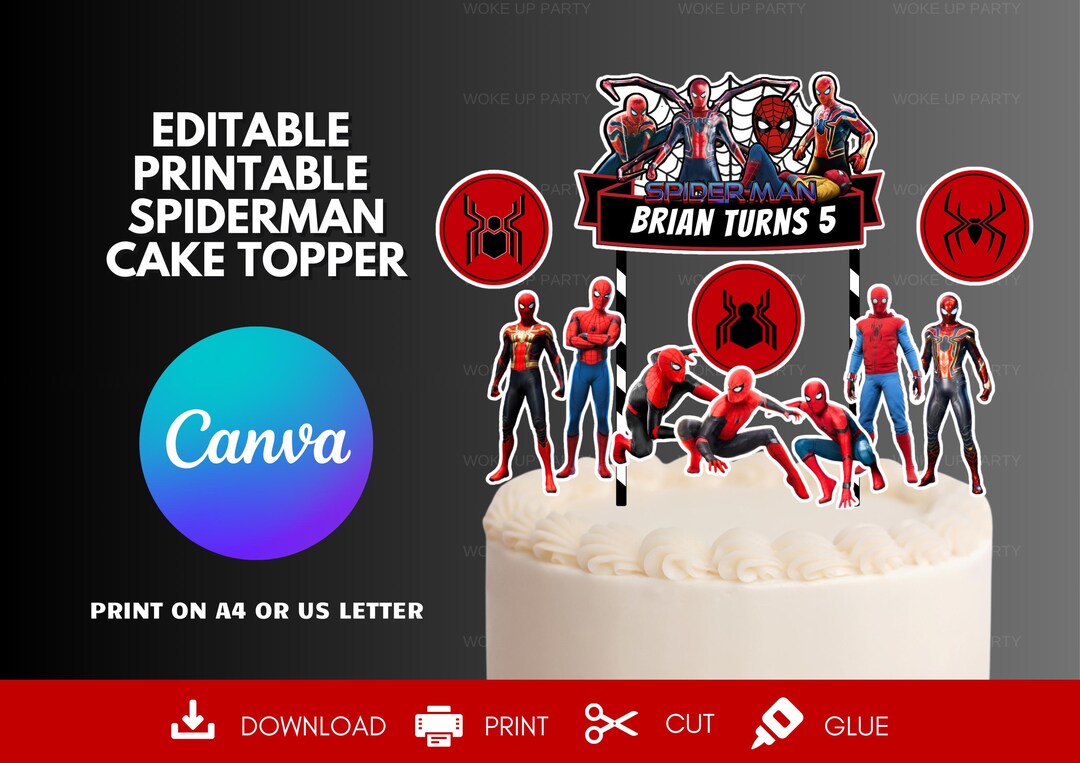 Personalized Spiderman Cake Topper: Editable Birthday Party Decor ...