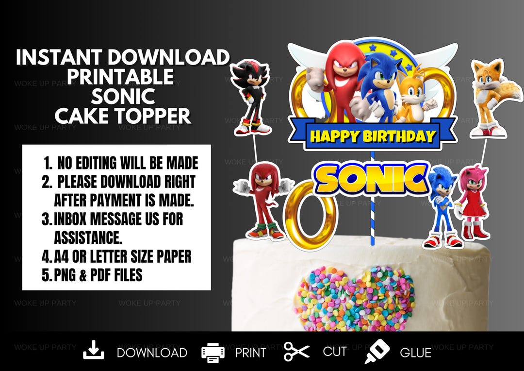 Printable Sonic Cake Topper, Sonic Centerpiece, Sonic Cupcakes, Sonic ...