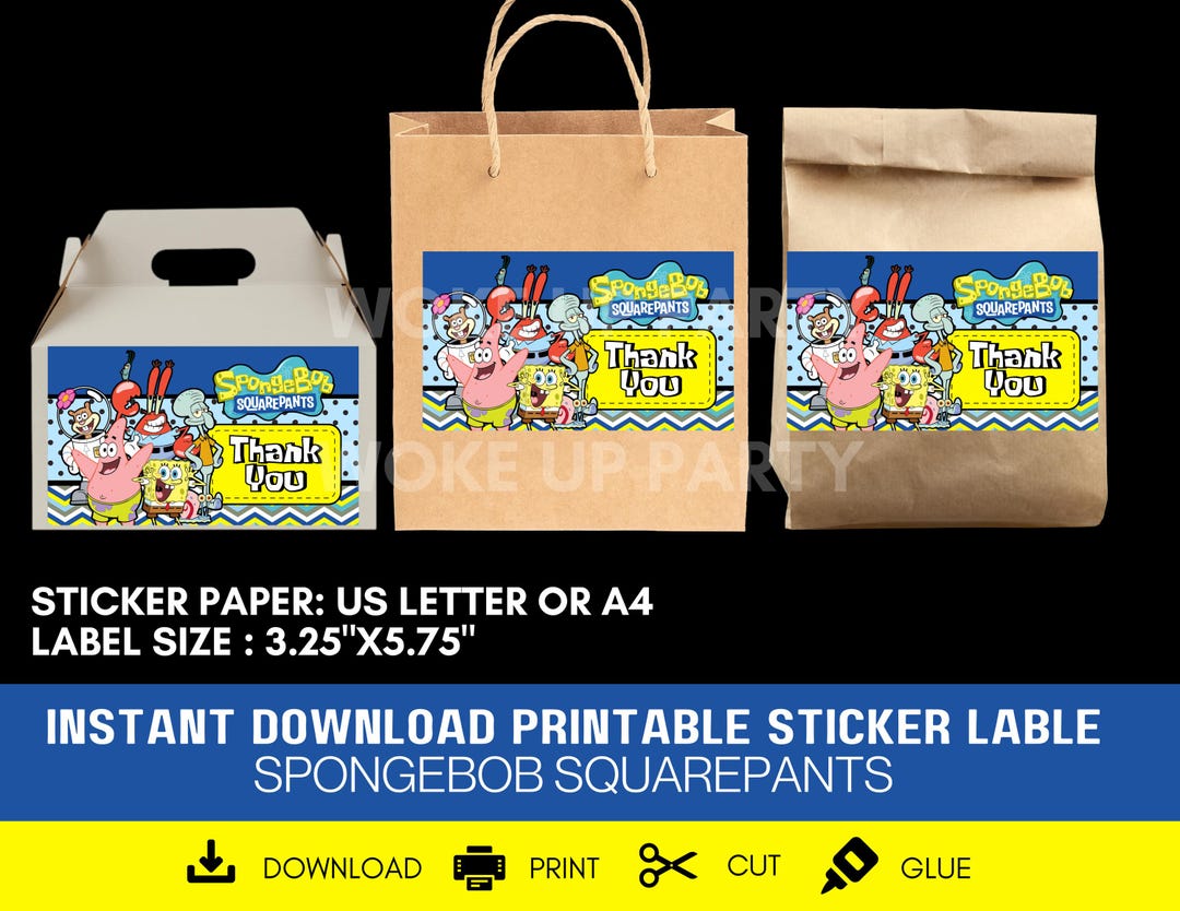 Printable Spongebob Sticker Label: Printable Party Decorations (PNG ...