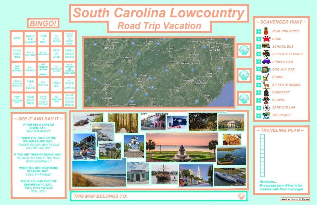South Carolina Road Trip Fun Map - Printable, for Kids and Adults, Keep ...