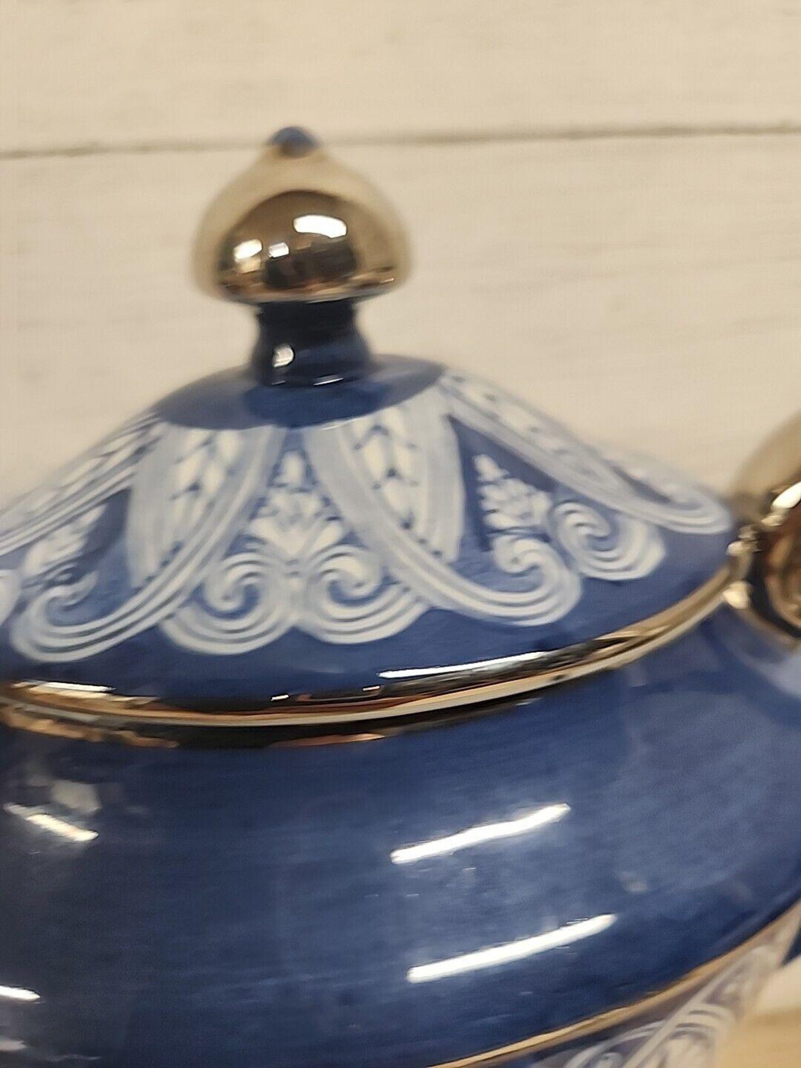 Bombay China Teapot Creamer and Sugar Set White Blue Silver Porcelain ...