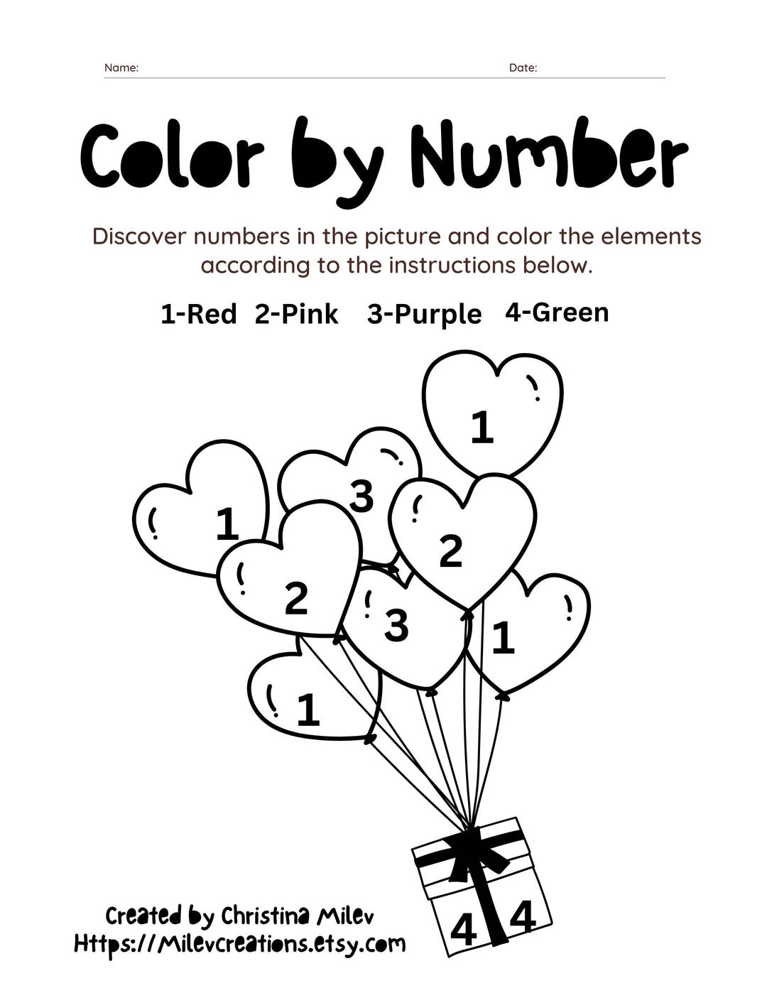Color by Number Heart Ballons & Heart Page 2 Sheets for Kids PNG File ...